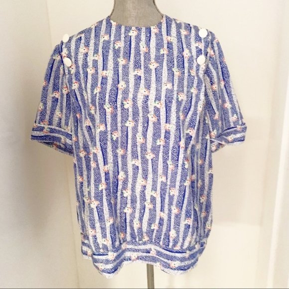 Vintage | Tops | Vintage Polyester Flowy Floral Boho Blouse Large ...